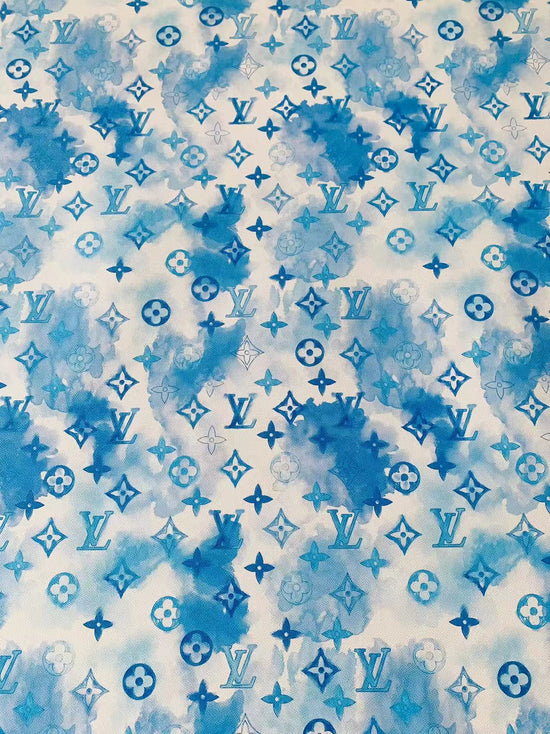 New 4CM Size Watercolour Blue LV Leather Fabric For Handmade Bag, Shoe ...