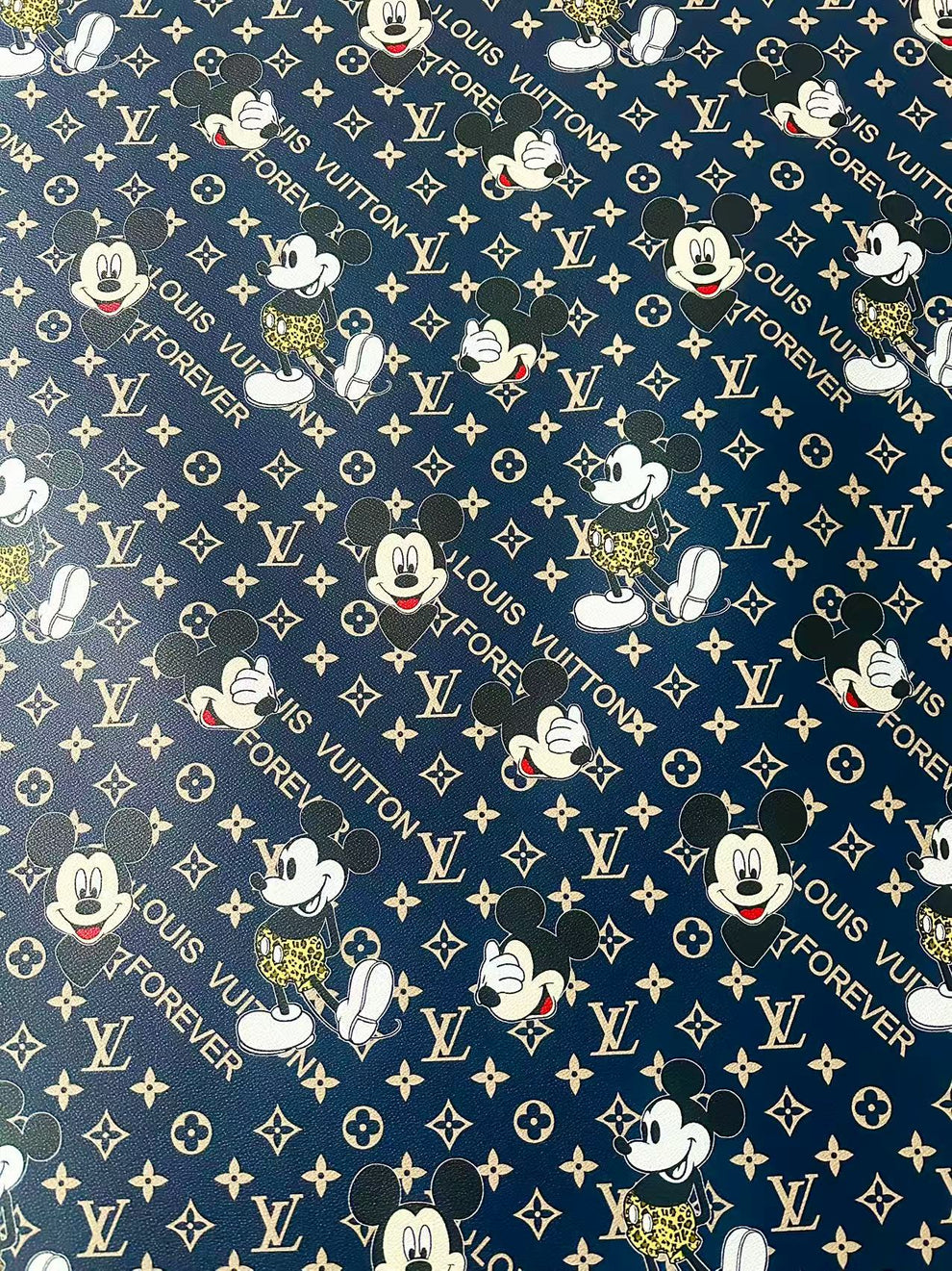 Craft Best Quality Navy Blue LV With Mickey Mouse Vinyl Leather Fabric ...