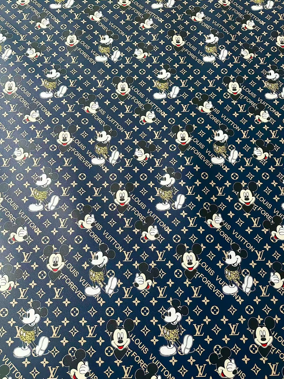 Craft Best Quality Navy Blue LV With Mickey Mouse Vinyl Leather Fabric ...