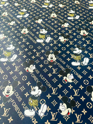 Craft Best Quality Navy Blue LV With Mickey Mouse Vinyl Leather Fabric ...