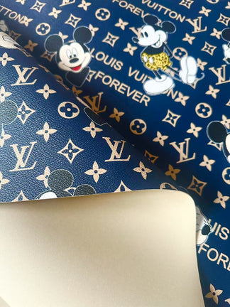 Craft Best Quality Navy Blue LV With Mickey Mouse Vinyl Leather Fabric ...